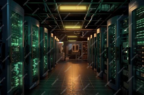 Premium Ai Image Computer Networking Server Room Warehouse