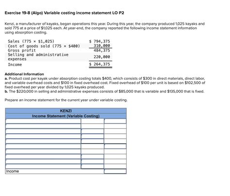 Solved Exercise 19 8 Algo Variable Costing Income