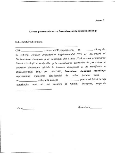 Cerere Formular Standard Multilingv Pdf