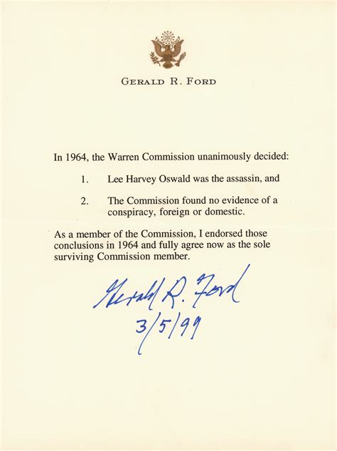 Gerald Ford Signed Souvenir Typescript On Jfk Assassination Rr