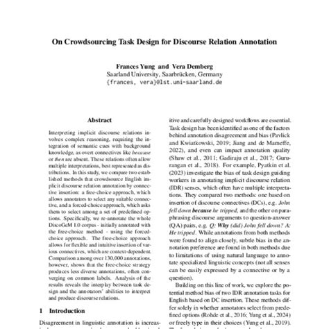 On Crowdsourcing Task Design For Discourse Relation Annotation Acl Anthology