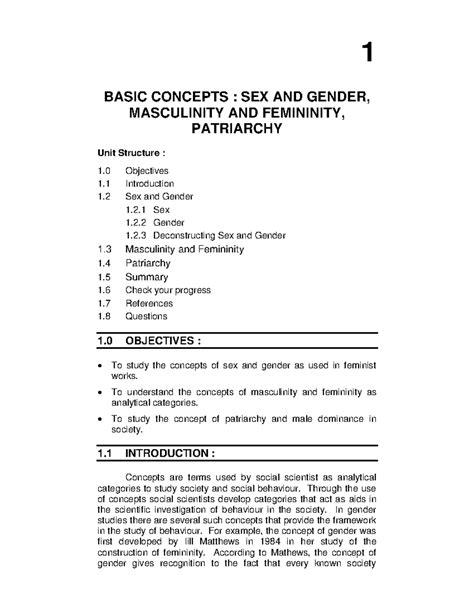 Basic Concepts In Gender Studies Sex Gender Masculinity And Patriarchy