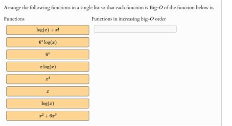 Solved Arrange The Following Functions In A Single List So