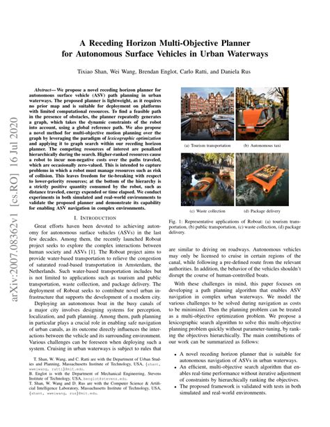PDF A Receding Horizon Multi Objective Planner For Autonomous Surface Vehicles In Urban Waterways
