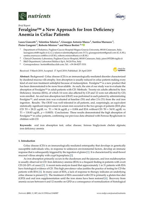 Pdf Oral Iron Absorption Test With Ferrous Bisglycinate Chelate In
