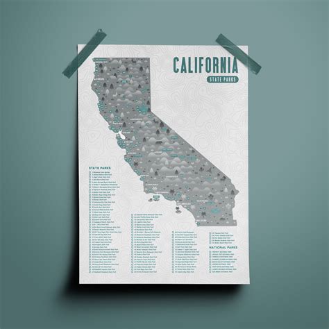 California State Park Map Checklist 12 X 18 Inches Etsy