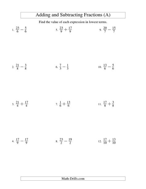 Best Images Of Adding Like Terms Worksheet Adding And Subtracting Like Fractions Worksheets