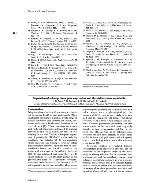 Pdf Regulation Of Selenoprotein Gene Expression And Thyroid Hormone Metabolism