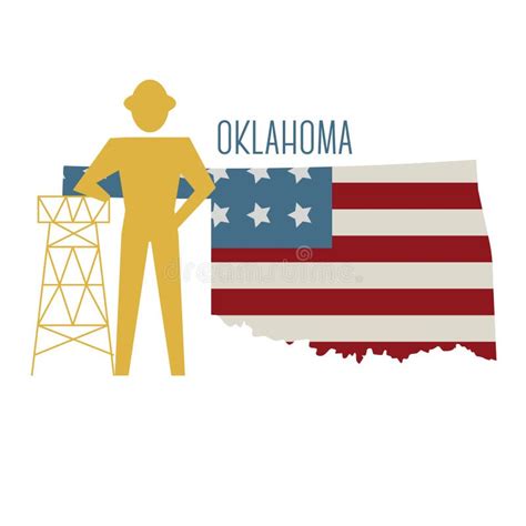 Oklahoma State Map With Oil Rig Vector Illustration Decorative Design
