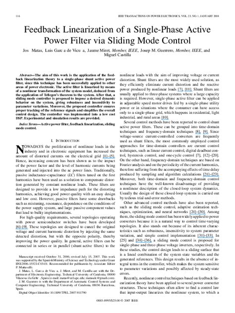 Pdf Feedback Linearization Of A Single Phase Active Power Filter Via