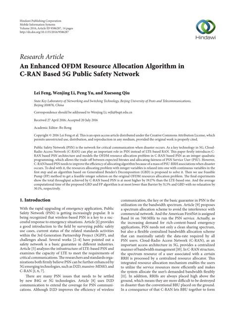 pdf an enhanced ofdm resource allocation algorithm in c ran based 5g