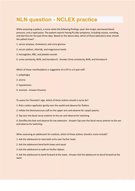 Nln Question Nclex Practice Questions And Answers Nln Question