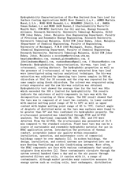 Hydrophobicity Characterization Of Bio Pdf Physical Sciences