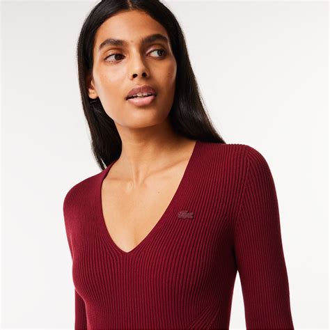 Lacoste Seamless V Neck Ribbed Sweater Ireland