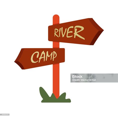 Camping Hiking Outdoor Activity Directional Sign Vector Flat
