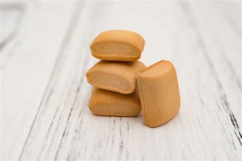 Square Shape Biscuit Stacks Up On White Stock Image Image Of Cookies