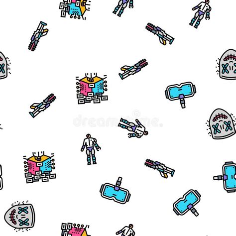 Cyberpunk Digital City Future Seamless Pattern Vector Stock