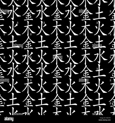 Five Feng Shui Elements Seamless Pattern Chinese Wu Xing Symbols