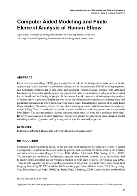 pdf computer aided modeling and finite element analysis of human elbow