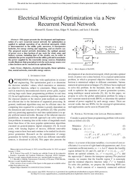 pdf electrical microgrid optimization via a new recurrent neural network