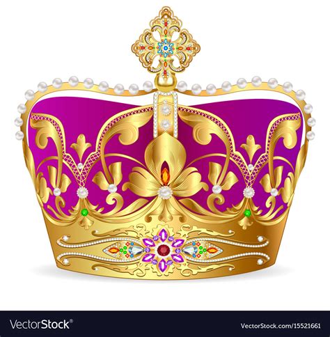 Royal Gold Crown With Jewels And Ornament Vector Image
