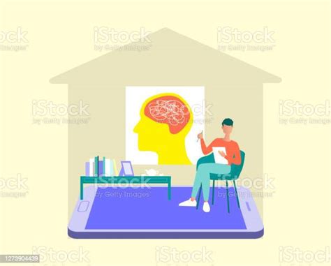 심리학자 온라인 심리 치료 연습 정신과 의사 상담 환자 가공의 인물에 대한 스톡 벡터 아트 및 기타 이미지 가공의 인물