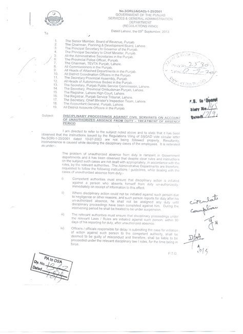 Notification Copy Of Treatment On Unauthorized Absence From Duty