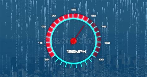 Animation Of Speedometer And Binary Coding Against Aerial View Of Cityscape Stock Video Video