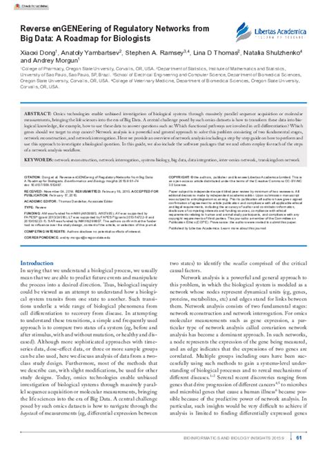 Pdf Reverse Engeneering Of Regulatory Networks From Big Data A Roadmap For Biologists