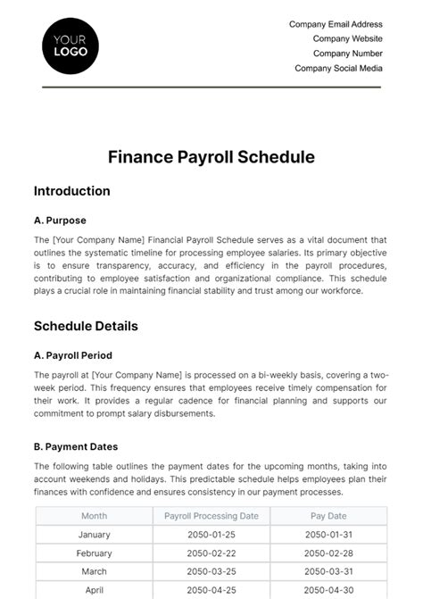 Free Payroll Schedule Templates Editable And Printable