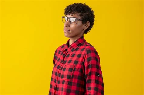 Premium Photo Woman Lgbt Wearing Glasses In A Plaid Shirt