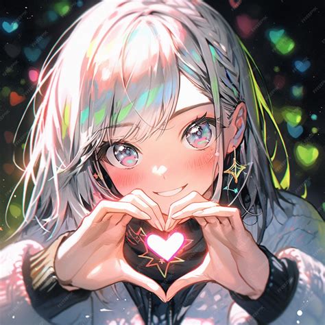 Premium Photo Anime Girl Making A Heart With Her Hands Generative Ai
