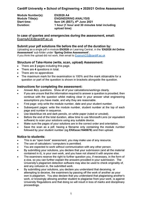 en2026 a4 numerical methods exam 1 cardiff university school of