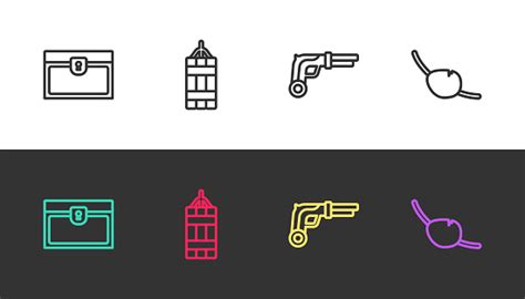 골동품 보물 상자 다이너마이트 폭탄 빈티지 권총 해적 눈 패치를 흑백으로 설정합니다 벡터 검은색에 대한 스톡 벡터 아트 및 기타 이미지 Istock