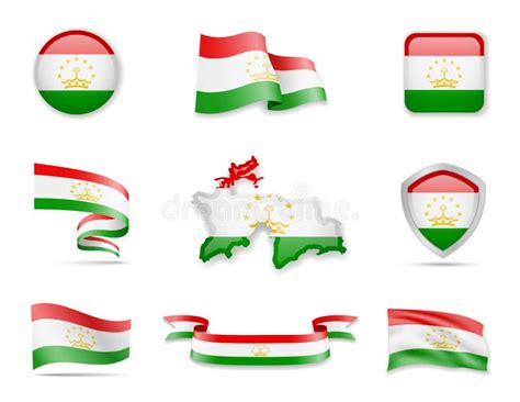 Tajikistan Flags Collection Vector Illustration Set Flags And Outline