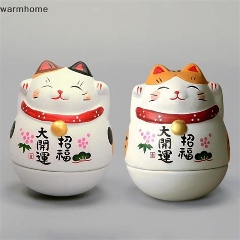 [warmhome] เซรามิคญี่ปุ่น Lucky Cat Tumbler Daruma หัตถกรรมการ์ตูน Lucky Cat เครื่องประดับภูมิ