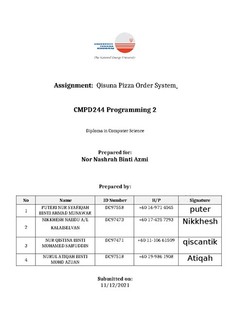Report Qisuna Pizza Order System Project Assignment Qisuna Pizza Order System Cmpd244