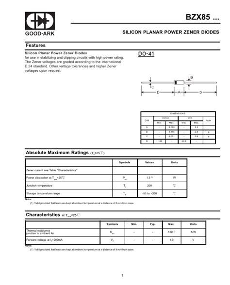 BZX85 C110 Datasheet SILICON PLANAR POWER ZENER DIODES