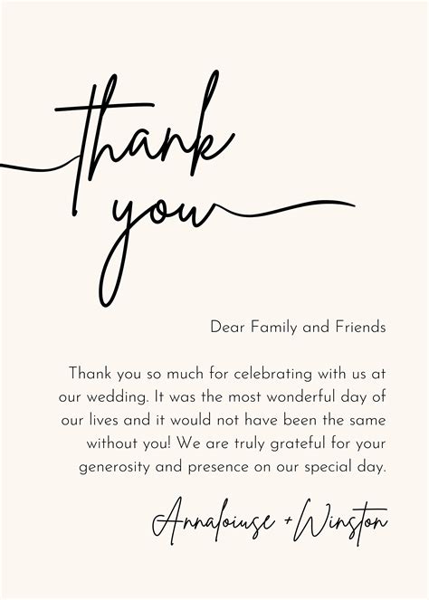 Wedding Thank You Note Template Digital Download Vertical Thank You Card Downloaded From Canva