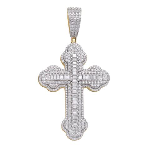 Moissanite Gothic Tupac Cross Pendant Iced Baguette Necklace 14k Gold