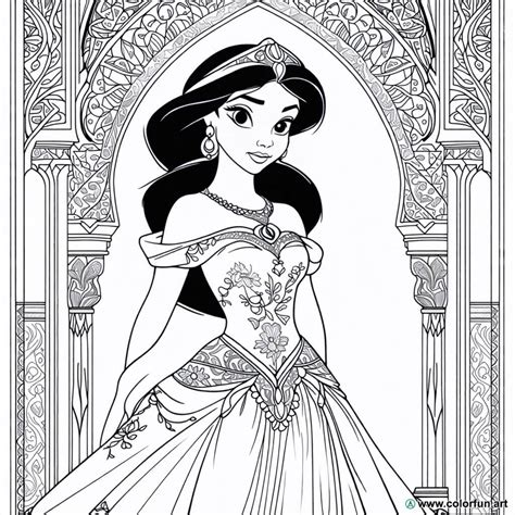Detailed Coloring Page Of Princess Jasmine Download Or Print For Free