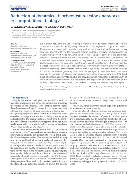 Pdf Reduction Of Dynamical Biochemical Reaction Networks In