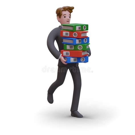Man In Suit Carries Stack Of Binder Folders Overload Stock Vector