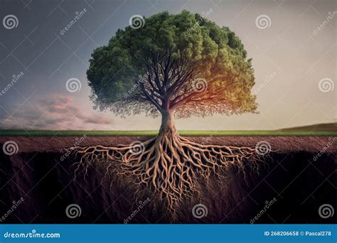 Centennial Tree With Visible Roots Symbolizes The Strength Of The Roots That We Do Not See