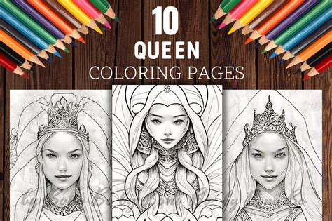 Queen Coloring Pages Beatiful Princess Graphic By Bonobo Digital