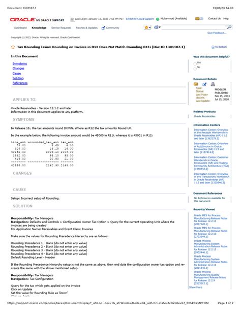 tax rounding issue rounding on invoice in r12 does not match rounding