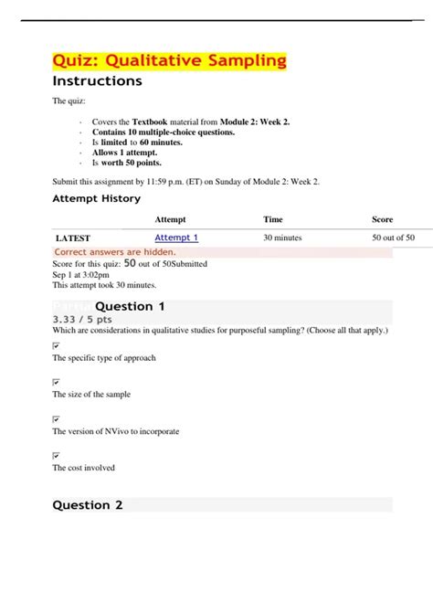 Educ 817 Quiz 817 Qualitative Sampling Score For This Quiz 50 Out Of