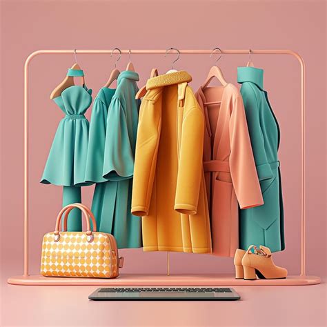 3d Rendered Photo Of Clothing Ads With Laptop Premium Ai Generated Image