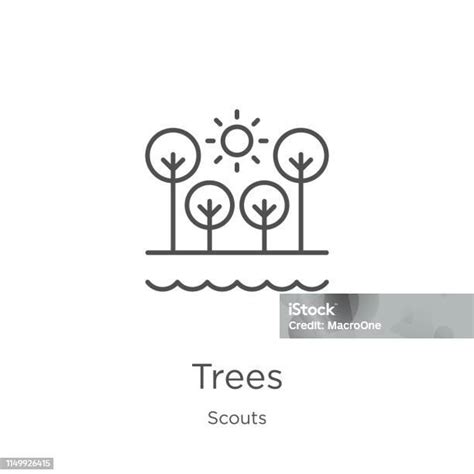 Vecteur Dicône Darbres De Collection De Scouts Fine Ligne Arbres