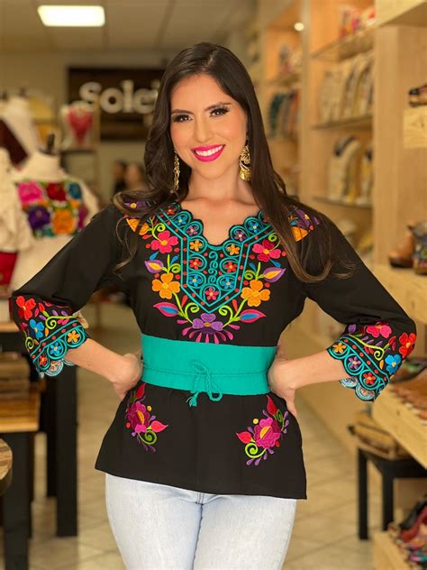 Mexican Floral Embroidered Blouse Size S X Colorful Etsy